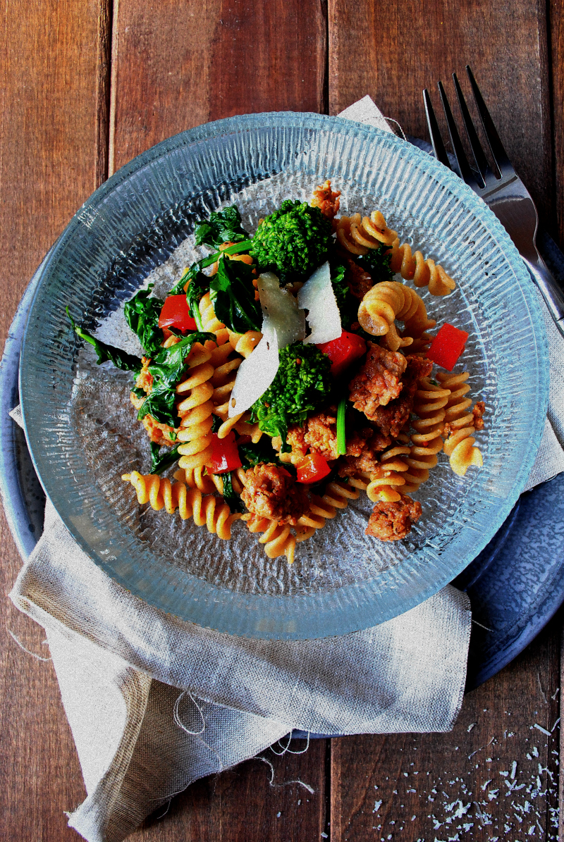 Whole wheat rotini with italian sausage, rapini, and pecorino romano ...